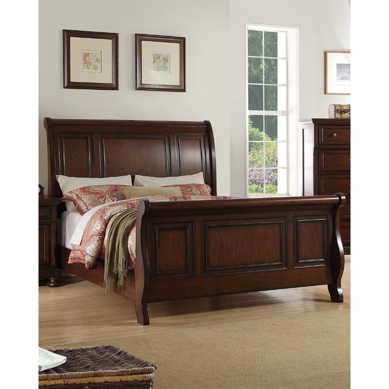 Darby Home Co Eudy Wooden Sleigh Bed Size Queen Brown